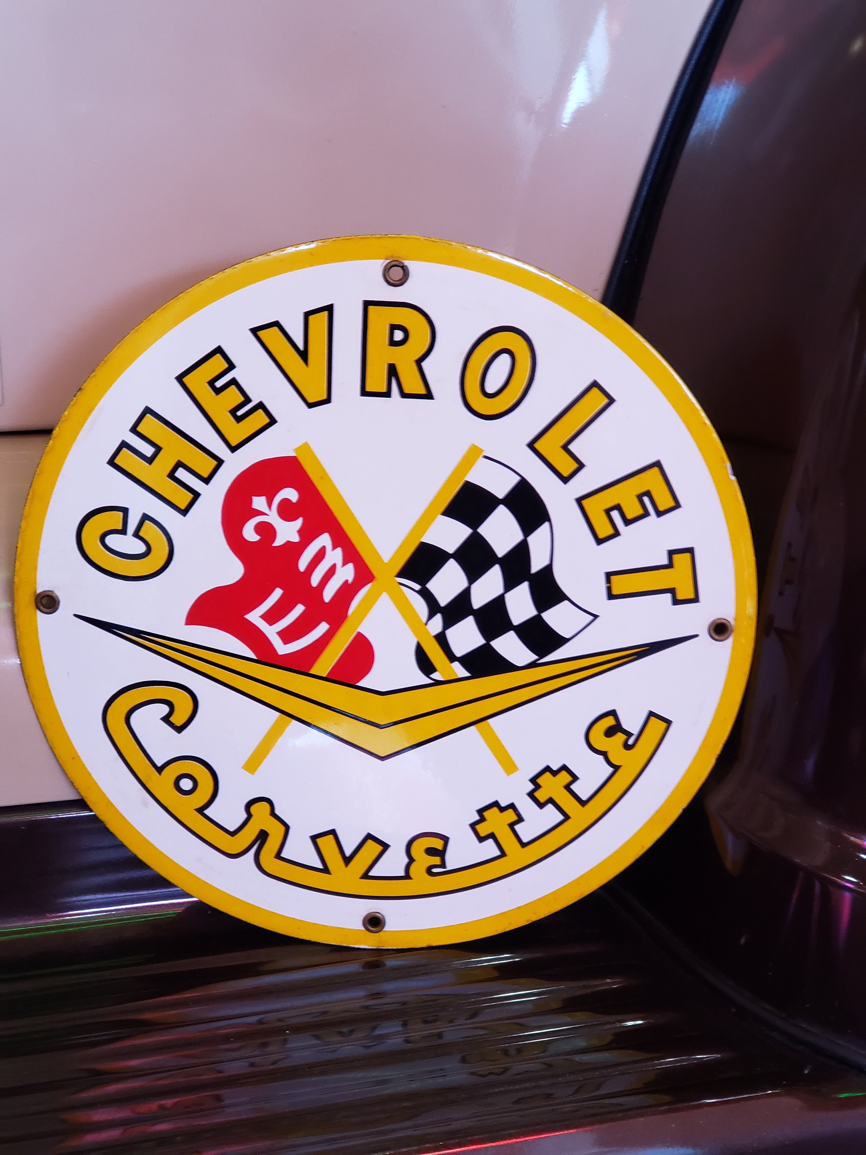 Chevrolet Corvette round porcelain sign – Frontier Auto Museum